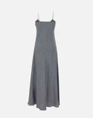 Eleventy V-neck Spaghetti Strap A-line Maxi Dress - Grey