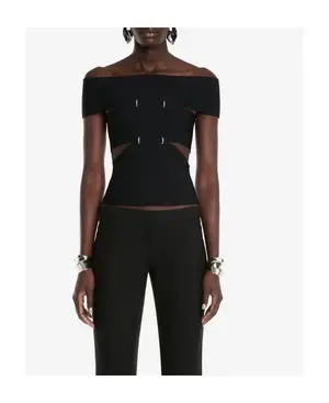 Alexander McQueen Cut-out Off-shoulder Stretch Top - Black