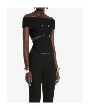 Alexander McQueen Cut-out Off-shoulder Stretch Top - Black