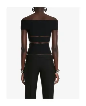 Alexander McQueen Cut-out Off-shoulder Stretch Top - Black