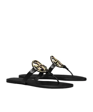 Tory Burch Miller Logo Plaque Thong Sandals - Black