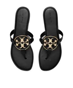 Tory Burch Miller Logo Plaque Thong Sandals - Black