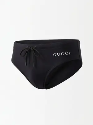 Gucci Elastane Swim Briefs With Logo Print - Black