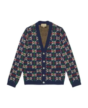 Gucci Gg Supreme Checked Wool Buttoned Cardigan