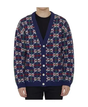 Gucci Gg Supreme Checked Wool Buttoned Cardigan