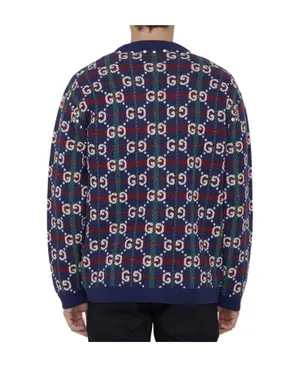 Gucci Gg Supreme Checked Wool Buttoned Cardigan
