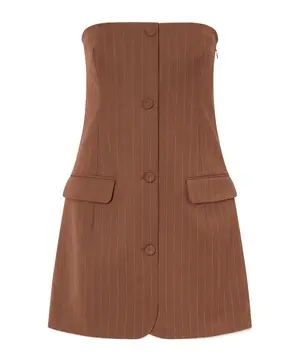 JEAN PAUL GAULTIER Striped Strapless Mini Dress - Light Brown