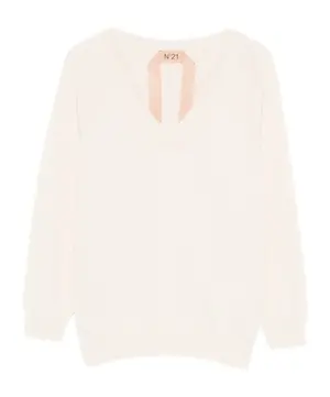 N.21 V-neck Knitted Top With Ribbed Cuffs And Hem - Light Beige