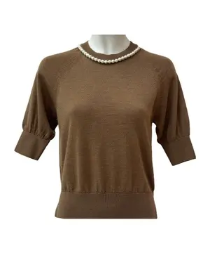 Simone Rocha Crew Neck Short-sleeved Sweater With Pearl Embellishments