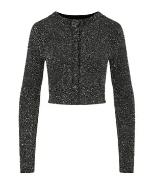 LoveShackFancy Ferra Cropped Sparkle Cardigan - Black