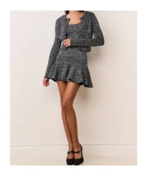 LoveShackFancy Ferra Cropped Sparkle Cardigan - Black