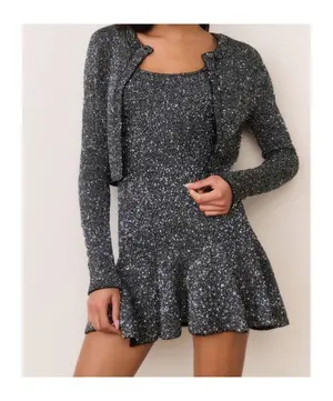 LoveShackFancy Ferra Cropped Sparkle Cardigan - Black