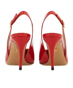 FERRAGAMO Patent Calfskin Slingback Heels - Flame Red