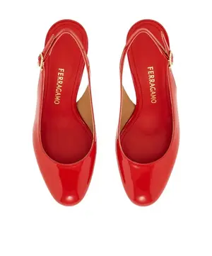 FERRAGAMO Patent Calfskin Slingback Heels - Flame Red