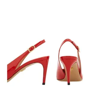 FERRAGAMO Patent Calfskin Slingback Heels - Flame Red