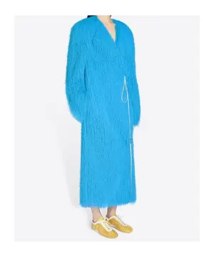 Dries Van Noten Fringed V-neck Coat - Turquoise