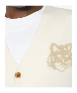 Maison Kitsuné Long Sleeve Buttoned Cardigan With Fox Head Intarsia - Beige/tan