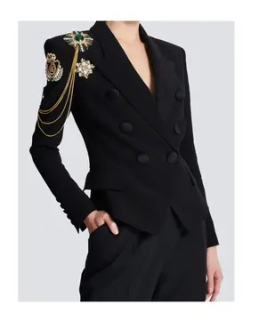 Balmain Embroidered Double-breasted Crepe Jacket With Crystal Embellishments