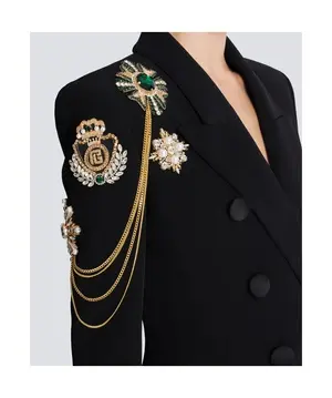 Balmain Embroidered Double-breasted Crepe Jacket With Crystal Embellishments