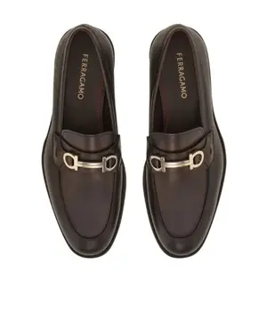 FERRAGAMO Gancini Ornament Moc Toe Loafers - Dark Brown