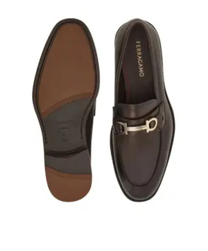 FERRAGAMO Gancini Ornament Moc Toe Loafers - Dark Brown
