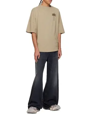 Palm Angels Logo Printed Crew Neck T-shirt - Beige
