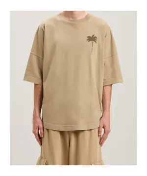 Palm Angels Logo Printed Crew Neck T-shirt - Beige
