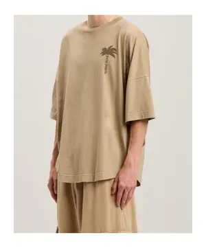 Palm Angels Logo Printed Crew Neck T-shirt - Beige
