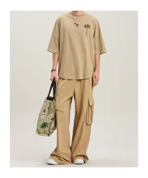 Palm Angels Logo Printed Crew Neck T-shirt - Beige