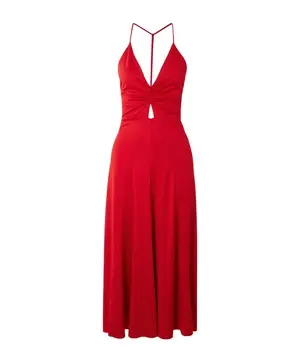 Victoria Beckham Satin Knit Plunge Neck Cutout Midi Dress - Red