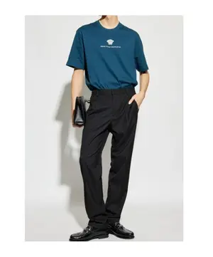 Versace Logo Embroidered Crewneck T-shirt - Blue