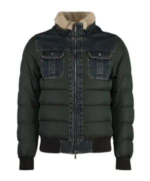 MOORER Horst Down Bomber Jacket With Denim Trim - Black