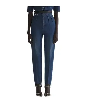 MUGLER Pleated Denim Cigarette Stirrup Trousers