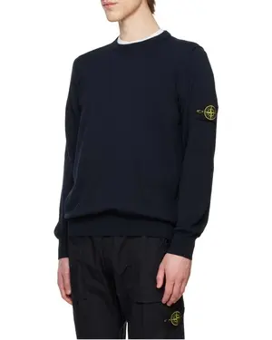 Stone Island Compass Patch Crewneck Jumper - Blue