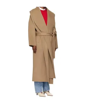 RÓHE Long Sleeve Shawl Collar Belted Coat - Camel