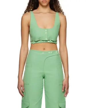 GANNI Sleeveless Cropped Suiting Top With Buckle Detail