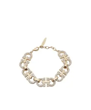 FERRAGAMO Crystal Embellished Gancini Link Bracelet - Gold