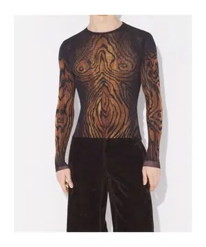 JEAN PAUL GAULTIER Wood Print Tulle Top - Black