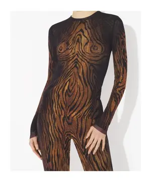JEAN PAUL GAULTIER Wood Print Tulle Top - Black