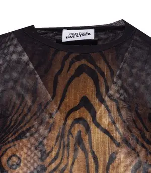 JEAN PAUL GAULTIER Wood Print Tulle Top - Black