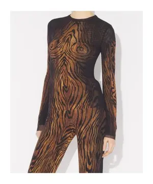 JEAN PAUL GAULTIER Wood Print Tulle Top - Black