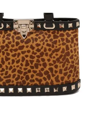 Valentino Garavani Mini Rockstud Shopping Bag In Ponyskin Effect Calfskin With Animal Print - Brown