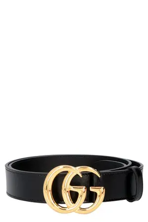 Gucci Gg Marmont Belt With Double G Buckle - Black