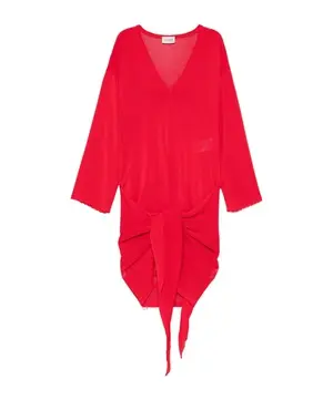 Attico Long Sleeve V-neck Tie Front Mini Dress