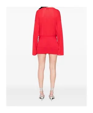 Attico Long Sleeve V-neck Tie Front Mini Dress