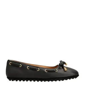 TOD'S Round Toe Flat With Bow Detailing - Black
