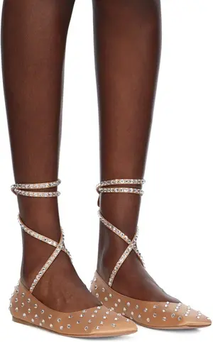 Amina Muaddi Lace-up Ballerina Flats With Crystal Embellishments