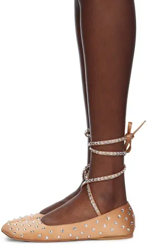 Amina Muaddi Lace-up Ballerina Flats With Crystal Embellishments