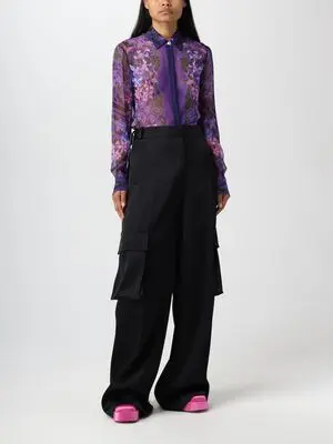 Versace Straight Leg Tailored Pants With Belt Ring