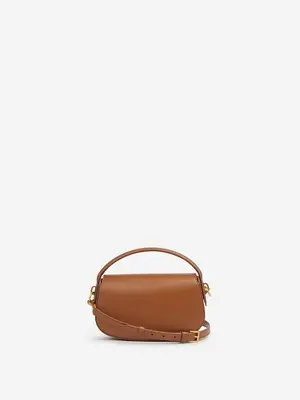 Saint Laurent Foldover Top Tote Bag With Logo Plaque - Camel